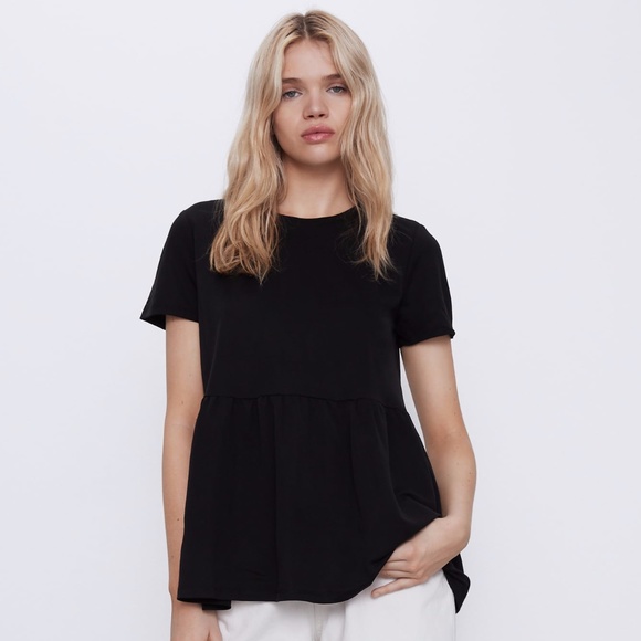 Zara | Tops | Zara Ruffle Tshirt In Black | Poshmark
